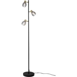 N&auml;ve n&auml;ve Stehlampe &raquo;Lindita&laquo; E14 1 Stk. 3er Spot, Relief-Glasschirm smokey, Gestell messing matt, 3x E14 exkl. 3, &Oslash; 8,5cm H: 154cm, 1 Stk.