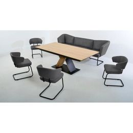 K+w Komfort & Wohnen K+W Komfort & Wohnen Essgruppe &raquo;Mikkado Tube&laquo; 6 Stk. tlg. 4 Freischwinger und einem Funktionesstisch grau B/H/T: 242cm x 88cm x 71cm, Leder CLOUD, 