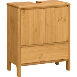 OTTO products Waschbeckenunterschrank &raquo;Jorrick&laquo; Breite 60 cm, Kiefer mit Bio &Ouml;l/Wachs behandelt, Siphonausschnitt beige Massivholz B/H/T: 60cm x 