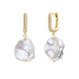 Firetti Damen Paar Creolen &raquo;Schmuck Geschenk, Ohrschmuck Perle glitzernd&laquo; Made in Germany - mit Zirkonia (synth.) - mit S&uuml;&szlig;wasserzuchtperle gelb 14mm,