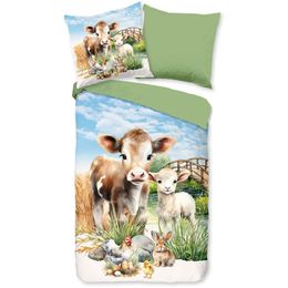 PURE luxury collection Kinderbettw&auml;sche &raquo;Farm animals&laquo; 2 Stk. Mikrofaser, 135x200, 2 Teilig, Wendeoptik, Kind, Bauernhoftiere, Tiere bunt Microfaser, 