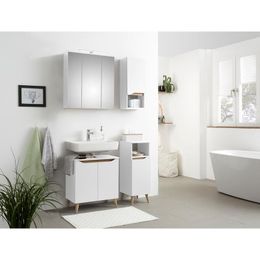 Badm&ouml;bel-Set &raquo;Quickset 4-teilig, Waschbeckenunterschrank mit LED-Spiegelschrank&laquo; 8 Stk. tlg. wei&szlig; Glas, Holzwerkstoff B/H/T: 95cmcm x 33cmcm