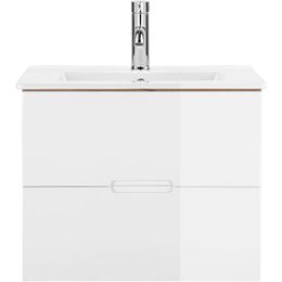 Welltime Waschtisch &raquo;Lund Badm&ouml;bel Schrank Unterschrank mit Becken&laquo; Set, Waschplatz mit 2 Ausz&uuml;gen und Waschbecken Breite 60cm wei&szlig; MDF B/H/T: 61cm x 