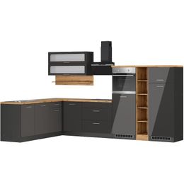 KOCHSTATION Winkelk&uuml;che &raquo;KS-Milan&laquo; Stellbreite 340/220 cm, viel Stauraum, wahlweise mit E-Ger&auml;ten schwarz B/H/T: 340cm x 200cm x 60cm,mit E-Ger&auml;ten,