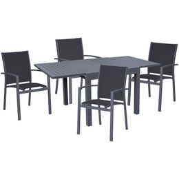 Garden Pleasure Garten-Essgruppe &raquo;ELENA&laquo; 5 Stk. tlg. mit platzsparenden Stapelst&uuml;hlen grau Aluminium, Kunststoff B/H/T: 180cm x 89cm x 190cm, ausziehbar