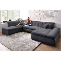 DOMO collection Wohnlandschaft &raquo;MORIC Massiv! - Belastbar bis 140 kgxSitz, 353x216x80 cm, XXL&laquo; U-Form, inkl. Zierkissen grau Chenille (85% Polyester, 