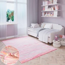 OTTO home Teppich &raquo;Bente&laquo; rechteckig 10 mm H&ouml;he Handweb Teppich, 90% Baumwolle, handgewebt, Scandi pink Baumwolle, Polyester B : 120cm 1 Stk., 10mm, L