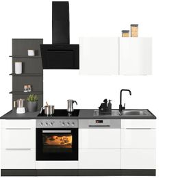 KOCHSTATION K&uuml;chenzeile &raquo;KS-Brindisi&laquo; Breite 220 cm, wahlweise mit E-Ger&auml;ten, mit MDF-Fronten und Regal wei&szlig; B/H/T: 220cm x 200cm x 60cm, ohne E-