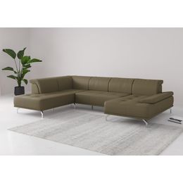 OTTO home Wohnlandschaft &raquo;Caluna&laquo; Inkl.Sitztiefenverstellung, wahlweise mit Kopf- und Armteilverstellung gr&uuml;n B/H/T: 334cm x 81cm x 235cm, NaturLEDER 