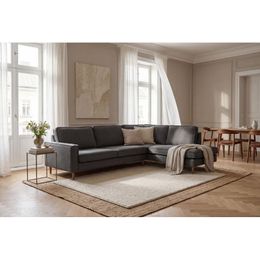OTTO home Ecksofa &raquo;Pinto Skandi, 290 cm, Chenille, Struktur, Ottomane links / rechts&laquo; mit Keder, Massivholzf&uuml;&szlig;e Eiche ger&auml;uchert, Wellenunterfederung 