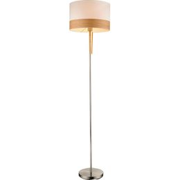 Globo LIGHTING Stehlampe &raquo;CHIPSY&laquo; E27 1 Stk. Stehleuchte Nickel/Holzoptik, Textil, Zugschalter, E27 silber 1, &Oslash; 40cm H: 170cm, 1 Stk.