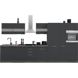 KOCHSTATION K&uuml;chenzeile &raquo;KS-Luhe&laquo; 390 cm breit, wahlweise mit oder ohne E-Ger&auml;ten, gefr&auml;ste MDF-Fronten grau B/H/T: 390cm x 60cm, inkl. E-Ger&auml;te (
