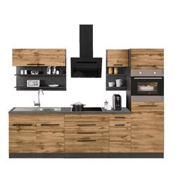 KOCHSTATION K&uuml;chenzeile &raquo;KS-Tulsa&laquo; mit E-Ger&auml;ten, Breite 290 cm, schwarze Metallgriffe, MDF Fronten braun B/H/T: 290cm x 60cm
