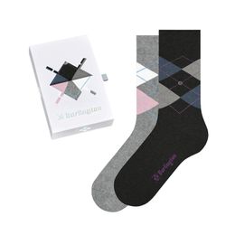 Burlington Herren Socken &raquo;Basic Gift Box&laquo; 2 Paar, Gift-Box, Argyle-Design, -Clip, Einheitsgr&ouml;&szlig;e 36-41 36-41