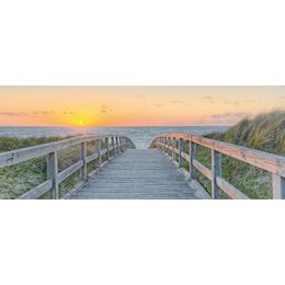 Glasbild &raquo;STRAND SONNENUNTERGANG 50x125 cm &ndash; Wanddeko maritim&laquo; Meer Sonnenuntergang Strand 1 Stk. tlg. rahmenlose Glasoptik mit brillanter 