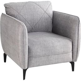 Jockenh&ouml;fer Sessel &raquo;Novara, B: 86 cm, Sitzh&ouml;he: 46 cm&laquo; mit attraktiver Steppung, Rauten-Biesenn&auml;hte grau Korpus: 100% Polyester Velours, B/H/T: 86cm x 86cm x 85cm