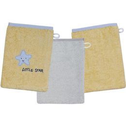 W&ouml;rner Waschhandschuh &raquo;Little Star Waschhandschuh 3er Set&laquo; 1x mit Stickerei Stern mit Schriftzug, 2x unifarben gelb Obermaterial: 100% Baumwolle B/L: 