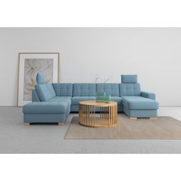 Sit & More sit&more Wohnlandschaft &raquo;Quincy U-Form&laquo; wahlweise mit Schlaffunktion und Bettkasten blau B/H/T: 312cm x 82cm x 213cm, Luxus-Microfaser, Ottomane links