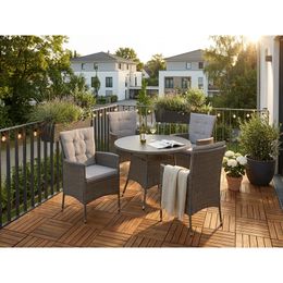 Konifera Garten-Essgruppe &raquo;Mailand&laquo; Set, 4 Sessel, Tisch &Oslash; 100 cm, inkl. Auflagen, 13 Stk. tlg. Polyrattan, Stahl, Braun, Tischplatte aus 