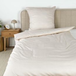 Tom Tailor HOME Bettw&auml;sche &raquo;FINE STRIPES&laquo; 2 new bedroom, gewebtes Label beige Satin, Obermaterial: 100% Baumwolle B/L: 155cm x 220cm, 1 Stk., 1 Stk., 