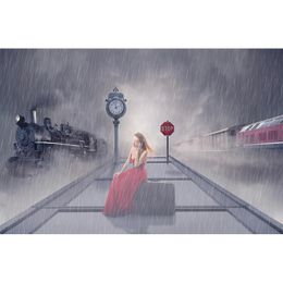 papermoon Fototapete &raquo;EISENBAHN-LOKOMOTIVE ZUG BAHNGLEISE RETRO DESIGN MODEL&laquo; bunt Vlies B/L: 5m x 2,8m, Bahnen: 10 Stk.