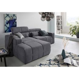 DOMO collection Ecksofa &raquo;BRANDON inkl. Kopfteilverstellung, 214x100x80 cm, L-Form&laquo; Mit Kopfteilverstellung, auch in Leder und Cord, L-Form grau 92% 