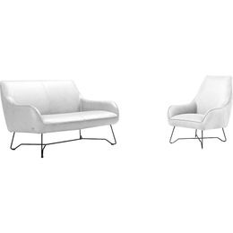 Egoitaliano Polstergarnitur &raquo;Namy, Designobjekt mit hohem Sitzkomfort und toller Detailverarbeitung&laquo; Set aus 2-Sitzer und Sessel, edles Metallgestell wei&szlig; Leder &raquo;