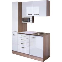 Flex-Well Pantryk&uuml;che &raquo;Florenz&laquo; Gesamtbreite 130 cm, mit Apothekerschrank und Mikrowelle, viele Farben wei&szlig; B/H/T: 130cm x 200cm x 60cm