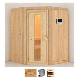 Karibu Sauna &raquo;Larin&laquo; Set, Ofen 9 kW Bio externe Strg easy beige Bio-Kombiofen, externe Steuerung, 9 kW