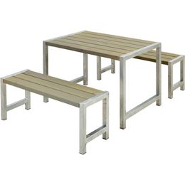 Plus Garten-Essgruppe &raquo;Cafegarnituren&laquo; 3 Stk. tlg. bestehend aus: Tisch und 2 B&auml;nke grau B/H/T: 185cm x 73cm x 127cm