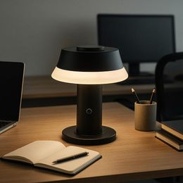 OTTO home LED Tischleuchte &raquo;Arnett&laquo; LED-Modul 1 Stk. Warmwei&szlig; akkubetrieben, 17 cm, 240 lm, per wireless charging & USB ladbar schwarz 1, &Oslash; 15cm H: 