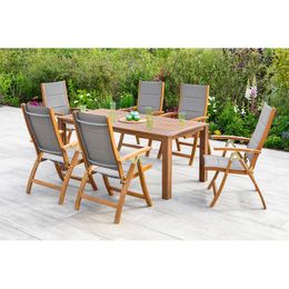 Merxx Garten-Essgruppe &raquo;Acapulco&laquo; 7 Stk. tlg. 6 Klappsessel mit Tisch grau FSC -zertifiziertes Massivholz, Polyester B/H/T: 60,5cm x 111cm x 60cm, 