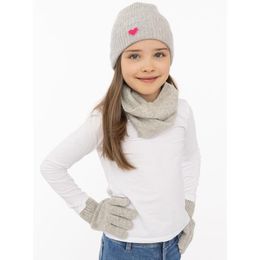Zwillingsherz Jungen Beanie &raquo;"Heart-Patch"&laquo; Kids-Kaschmir M&uuml;tze mit Herzpatch grau Einheitsgr&ouml;&szlig;e