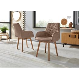 OTTO home Esszimmerstuhl &raquo;Brest&laquo; (Set) 2 Stk.Armlehnstuhl in Leder oder Microfaser, Gestell Eiche Massiv ge&ouml;lt braun Polyester B/H/T: 59,5cm x 88cm x 