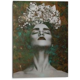 Reinders Wandbild &raquo;Aluminium Wandbild Frau mit Blumenkranz Kr&auml;ftig - Sensual&laquo; Frau 1 Stk. tlg. braun Aluminium B/H/T: 50cm x 70cm, Frau, 1 Stk.