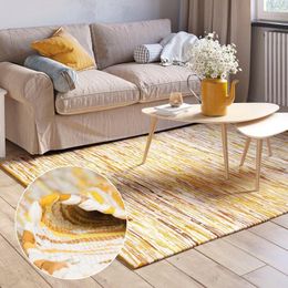 MyFlair Teppich &raquo;Ameer&laquo; rechteckig 10 mm H&ouml;he Handweb Teppich, 90% Baumwolle, handgewebt, Scandi gelb Baumwolle, Polyester B : 80cm 1 Stk., 10mm, L: 150cm