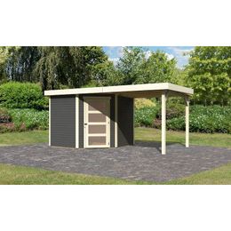 Karibu Gartenhaus &raquo;Schwandorf 5&laquo; aus hochwertiger nordischer Fichte grau Holzwerkstoff ohne Fu&szlig;boden, ohne R&uuml;ck- und Seitenwand, ohne Dacheindeckung