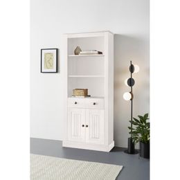 OTTO home B&uuml;cherregal &raquo;Liotta&laquo; mit 3 verstellbare Einlegeb&ouml;den, 1 Schubkasten, massives Kiefernholz wei&szlig; Massivholz B/H/T: 77cm x 180cm x 31cm, 2 Stk.