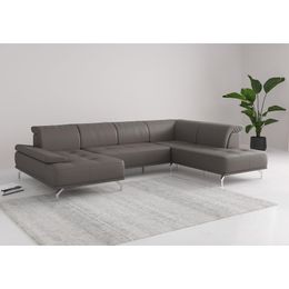 OTTO home Wohnlandschaft &raquo;Caluna&laquo; Inkl.Sitztiefenverstellung, wahlweise mit Kopf- und Armteilverstellung braun B/H/T: 334cm x 81cm x 235cm, NaturLEDER