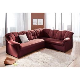 DOMO collection Ecksofa &raquo;Papenburg B/T/H: 242/190/84 cm L-Form&laquo; wahlweise mit Bettfunktion, Langer Schenkel links oder rechts rot Struktur ( 90% 