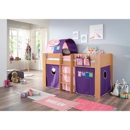 Relita Hochbett &raquo;Andi&laquo; mit Rolllattenrost, Textil-Set und Leiter, pflegel. Dekor Oberfl&auml;che rosa Spanplatte: Buche Nachbildung Melamin natur;Stoff: 100% 