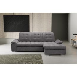 WERK2 Ecksofa &raquo;Carmen, 264 x 170 cm, mit Bettfunktion & Bettkasten, L-Form&laquo; inkl. Kopfteilverstellung, optional Sitztiefenverstellung grau 92% 