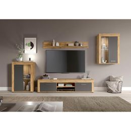 OTTO home Wohnwand &raquo;AOSTA, Breite 310cm, 4-teilige Wohn-Kombination&laquo; bestehend aus: 2x Vitrine, Lowboard & Wandboard, 4 Stk. tlg. grau Holzwerkstoff B