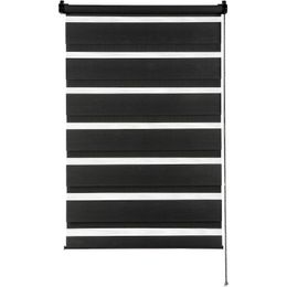 Gardinia Doppelrollo &raquo;Easyfix&laquo; halbtransparent Sichtschutz mit Bohren/ohne Bohren freih&auml;ngend segmentweise gewebter Stoff schwarz Polyester 150cm, 