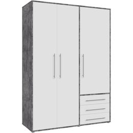 FORTE Dreht&uuml;renschrank &raquo;Kleiderschrank,zeitloses Design,3 t&uuml;rig&laquo; viel Stauraum, Schubladen, Stangengriffe, Made in Europe Holzwerkstoff Betonoptik 