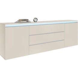 Home Affaire Sideboard &raquo;Magic, Kommode, Schrank, Stauraumschrank&laquo; Hochwertiger Aluminiumgriff, 2 T&uuml;ren, 3 Schubk&auml;sten,B/T/H 240&times;40&times;81 cm beige B/H/T: 