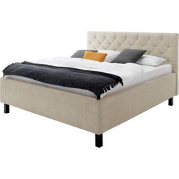 Meise M&ouml;bel meise.m&ouml;bel Polsterbett &raquo;San Remo&laquo; mit Bettkasten beige Liegefl&auml;che L&auml;nge B: 200cm x 160cm, Webstoff Holzfu&szlig;: schwarz lackiert, H&ouml;he Bettseite: 55cm, 