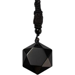 Firetti Herren Kette mit Anh&auml;nger &raquo;Schmuck Geschenk Halsschmuck Halskette Hexagon&laquo; Made in Germany - mit Obsidian schwarz Acryl Nylon, L: 66 B: 3mm