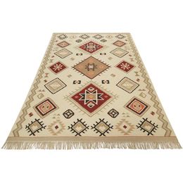 Teppich &raquo;Brionne GL-82102&laquo; rechteckig 5 mm H&ouml;he handgewebter Naturfaserteppich aus 80% Wolle 20% Baumwolle, Fransen beige Baumwolle, Schurwolle B : 
