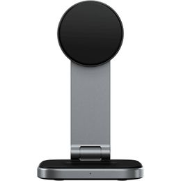 Satechi Smartphone-Ladeger&auml;t &raquo;2-in-1 Foldable Qi2 Wireless Charging Stand&laquo; silber Aluminium Faltbarer Stand l&auml;sst sich stufenlos einstellen